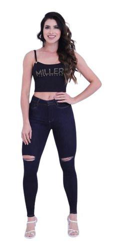 Calça Miller Original Skinny Cor Azul Escuro Desfiada Coxa - MILLER ...