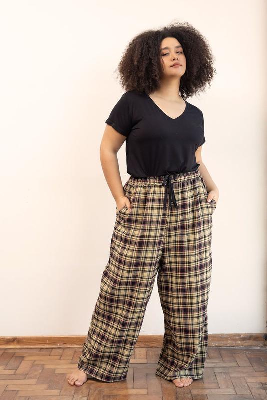 Calça Pantalona Flanelado Xadrez Plus Size - Bold Sleep - Calça Plus ...
