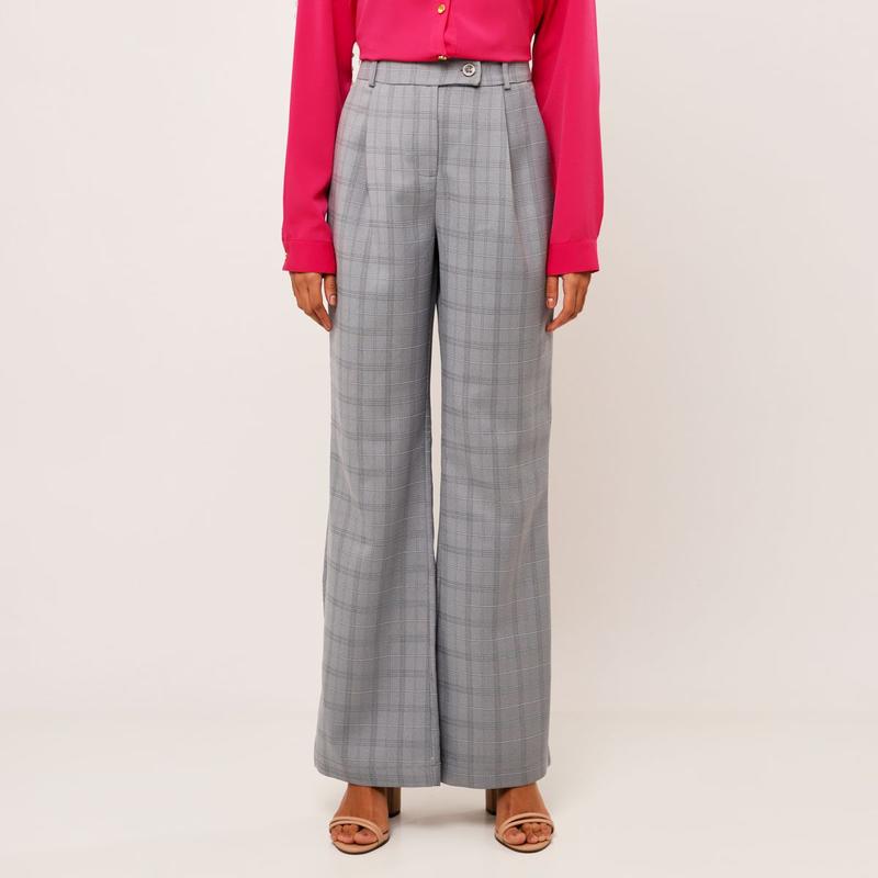 Calça Xadrez Alfaiataria Cinza Claro Miss Joy 7665 Feminino - Calça ...