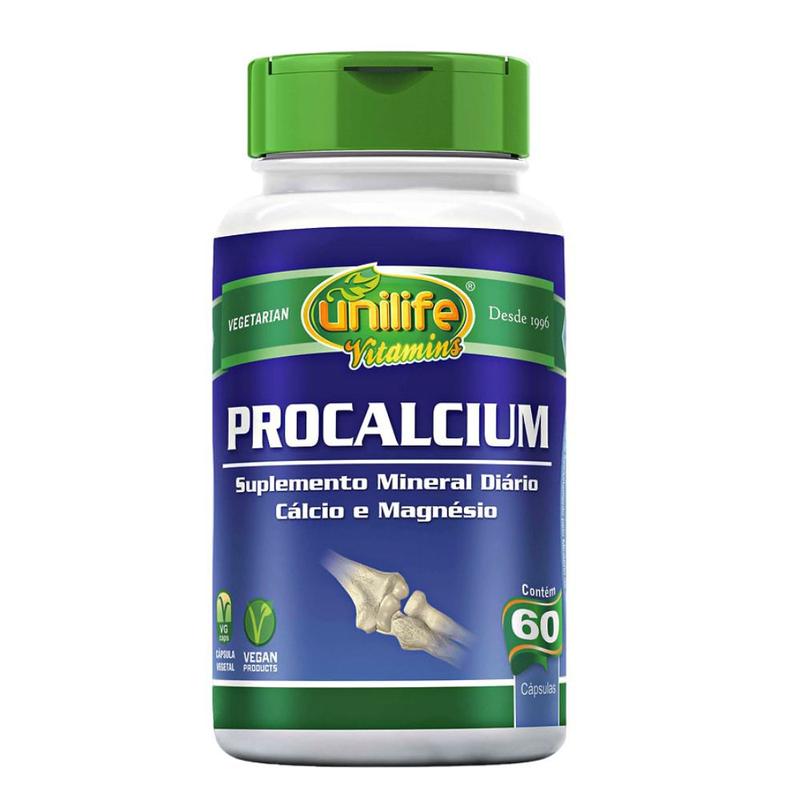 Cálcio e Magnésio Procalcium Vegano 60 cápsulas de 950mg - Unilife ...