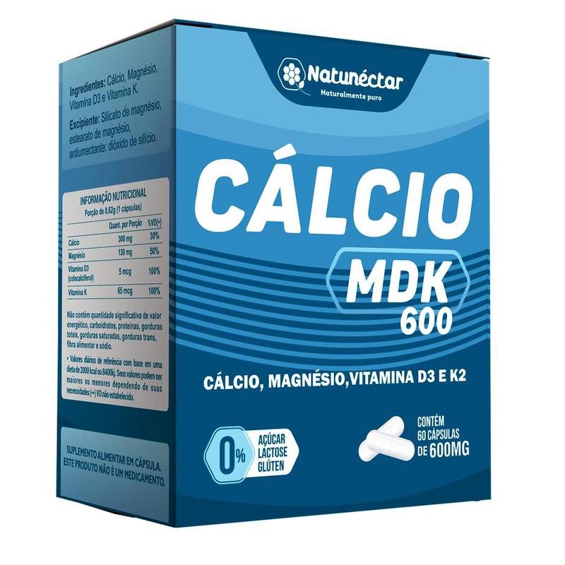 Calcio MDK Suplemento Alimentar Natural Magnésio Vitamina 100% Puro Premium Natunéctar 60 ...