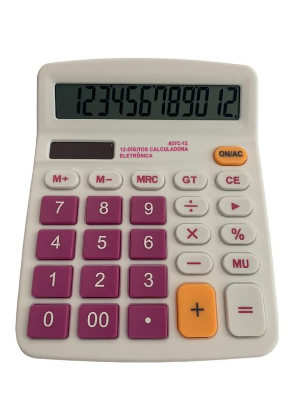 Calculadora de Mesa Rosa Purple E Branco Visor Grande 12 Dígitos - 837c - Calculadora de Mesa ...