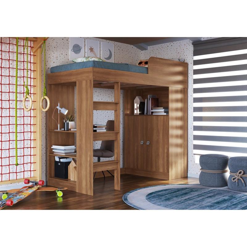 Cama Alta Multifuncional Infantil/Juvenil com Armário e Escrivaninha ...