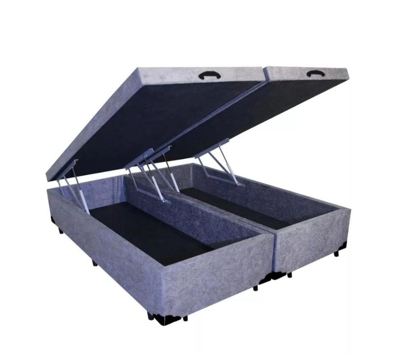 Cama Box Baú Blindada King Size Bi-Partida 193x203x42 Suede Cinza Omega ...