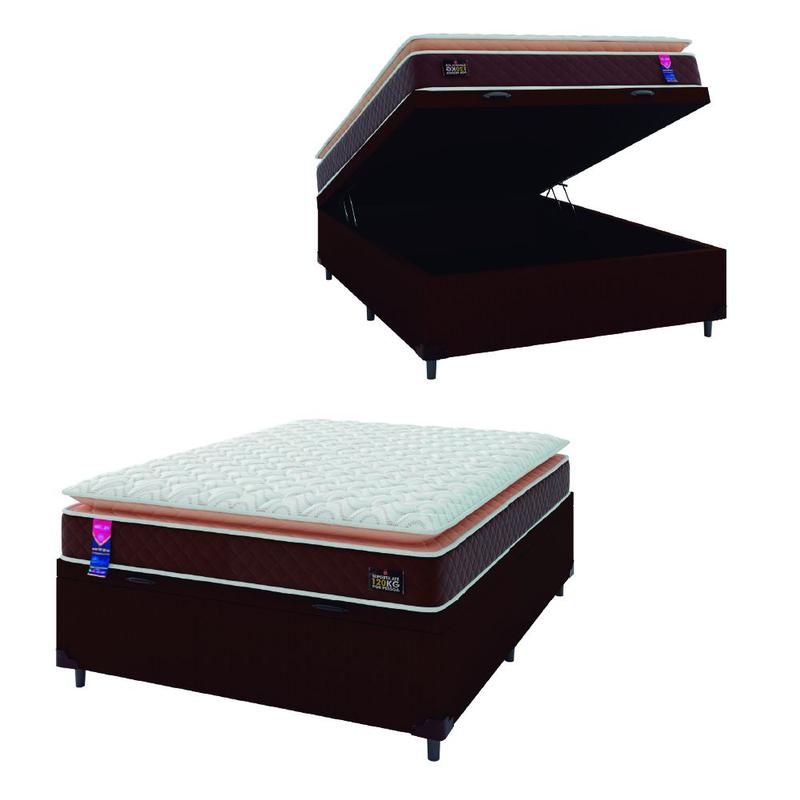 Cama Box Baú Casal Colchão Espuma D33 Pillow Top Nobre 138x188x63cm ...
