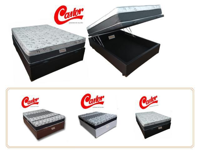 Cama Box Baú Casal Medida Especial + Colchão Castor Class 120x203x67 ...