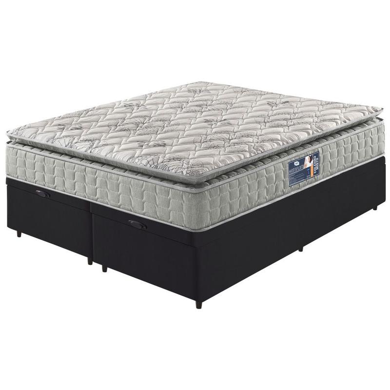 Cama Box Baú King Preto + Colchão Ortopedico Espuma D33 Pillow Top ...