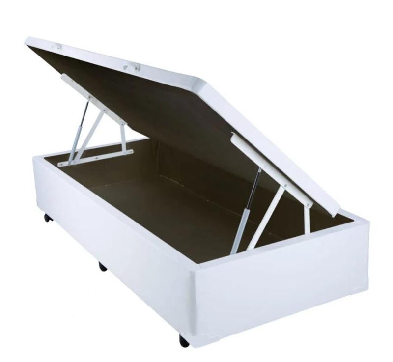 Cama Box Baú Solteiro 88x188x42 material sintético Branco Omega ...