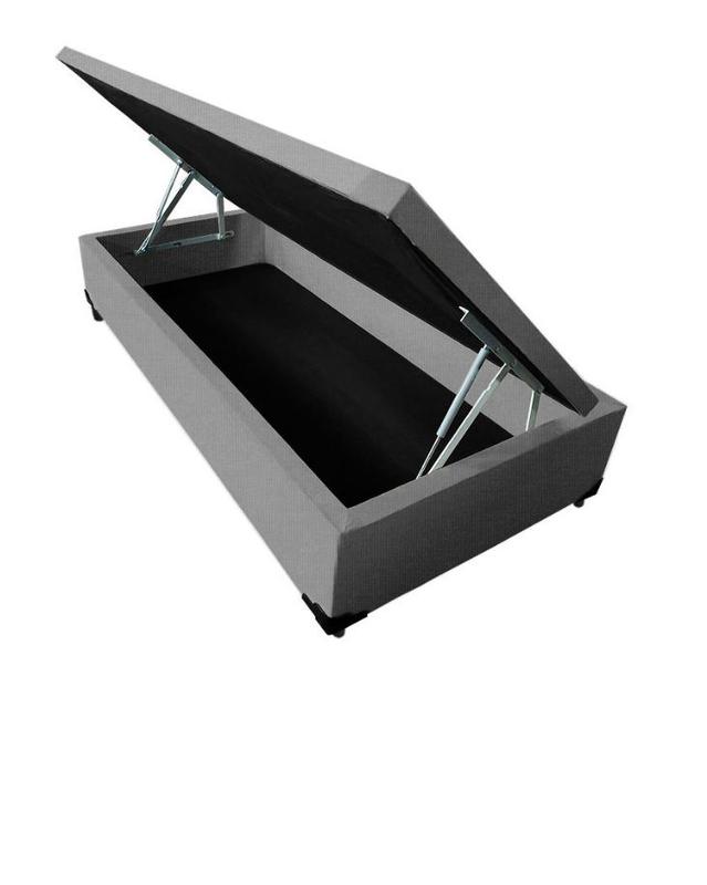 Cama Box Baú Solteiro 88x188x42 Poliéster Cinza Omega - Renorma - Base ...