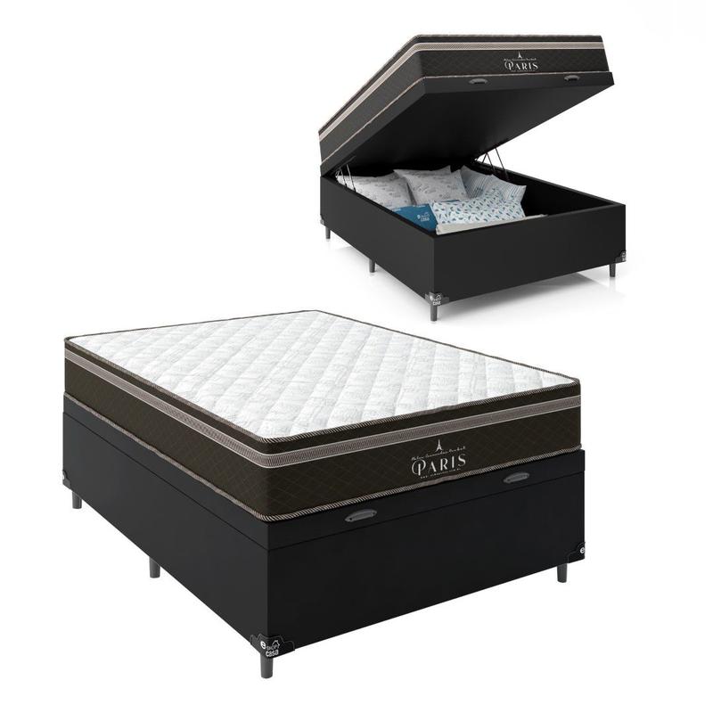 Cama Box Baú Viúva + Colchão Paris Molas Ensacadas Pocket ...