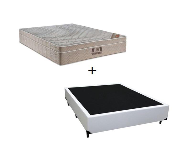 Cama Box Casal 138 Tecido Sintético Branco com Colchão Ortobom Airtech ...