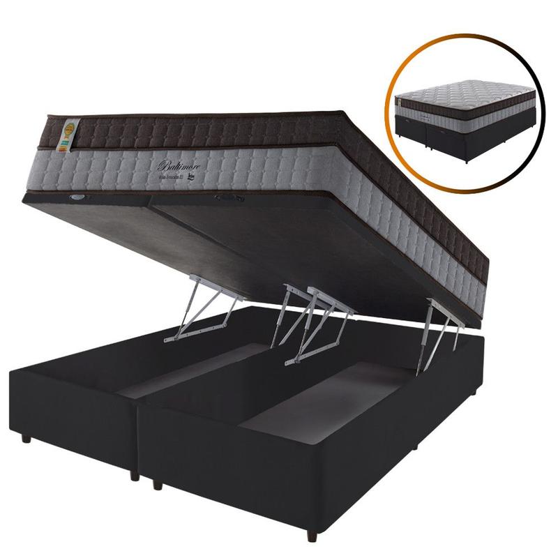 Cama Box King Baú Preto + Colchão Molas Ensacadas Suporte 200 kg ...