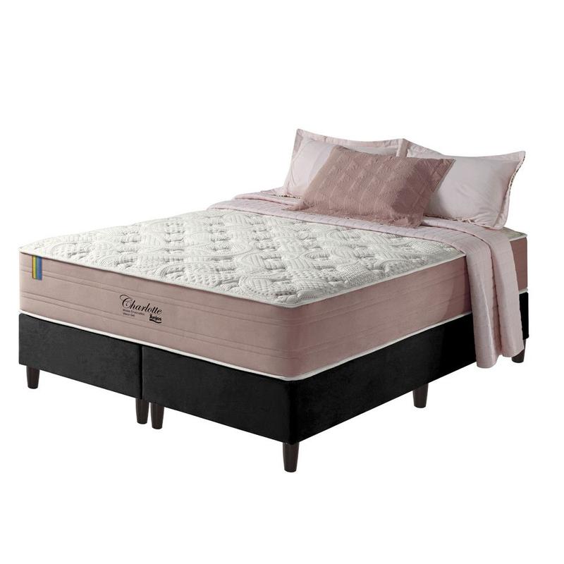 Cama Box King Preto + Colchão Molas Ensacadas Visco Gel Charlotte ...