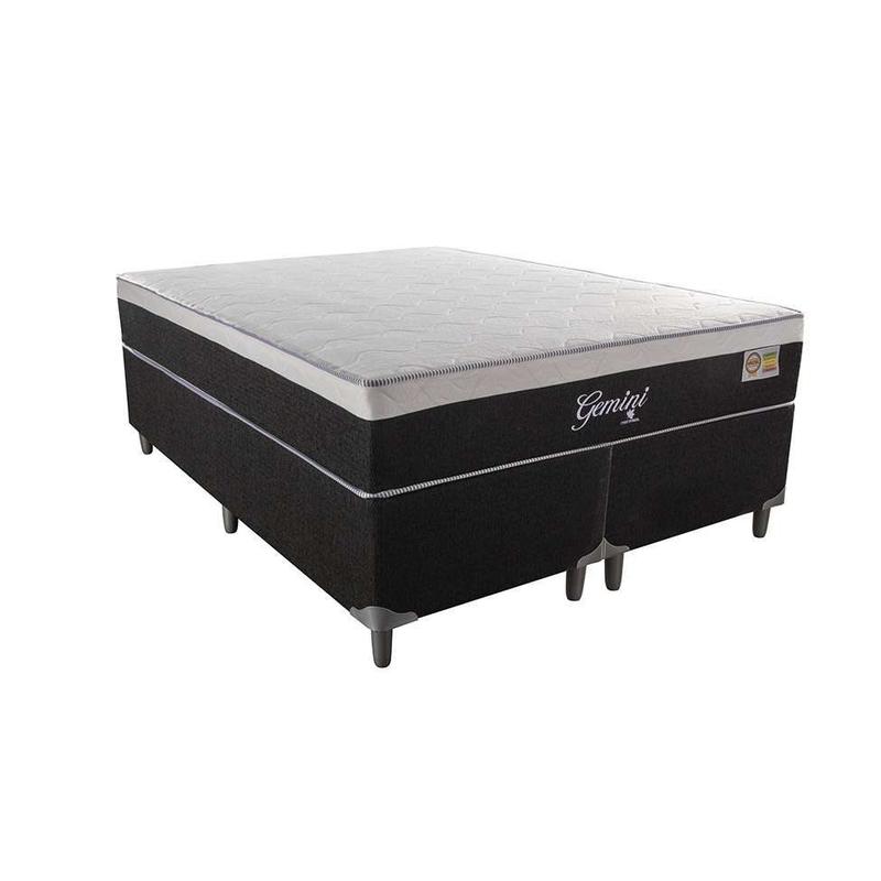 Cama Box Queen Gemini com Colchão Queen Molas Ensacadas Grafite e Branca - Modern - Cama Queen ...