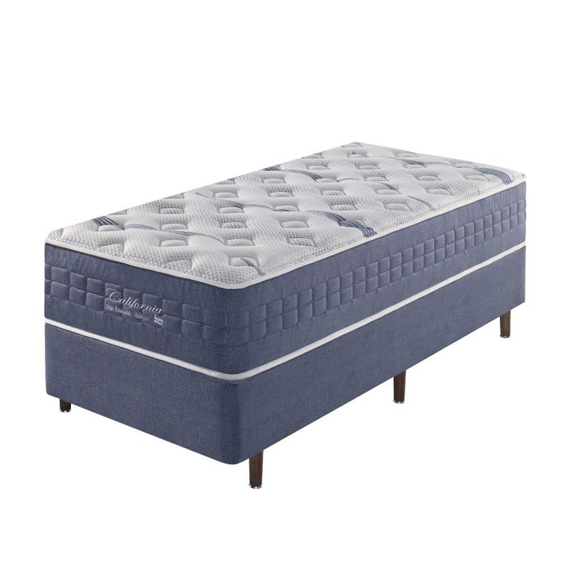 Cama Box Solteiro King Azul + Colchão Molas Ensacadas Visco Gel ...