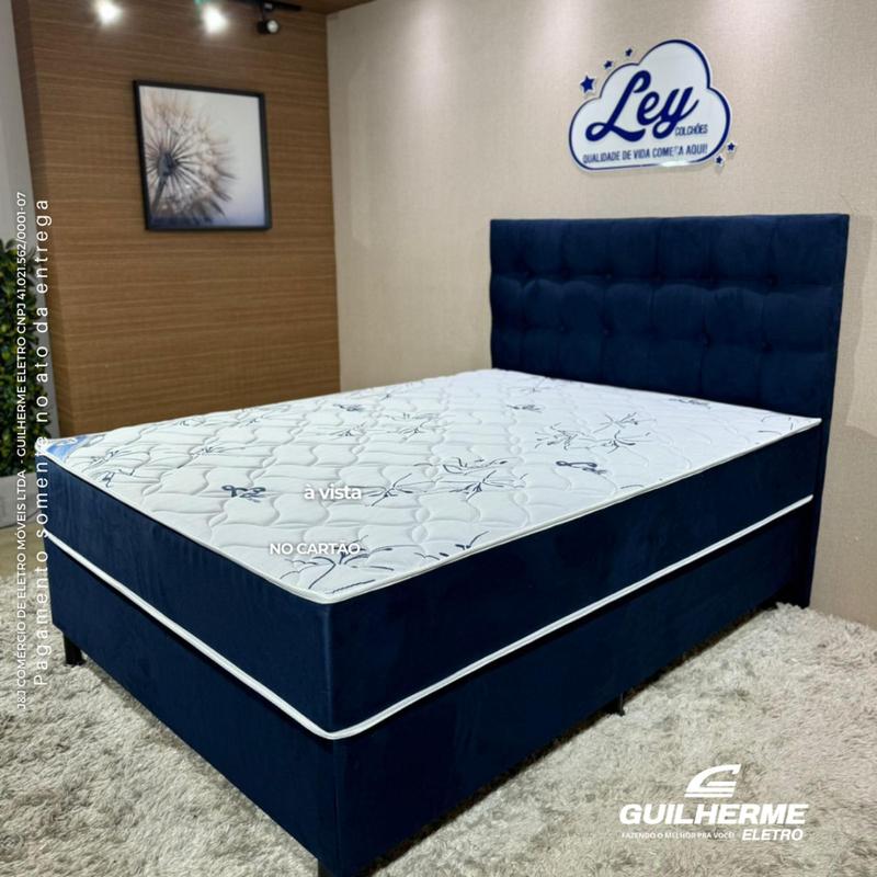 Cama Casal Molas Ensacadas Ouro Luxo Azul Acompanha Cabeceira - Ley - Cama de Casal - Magazine Luiza