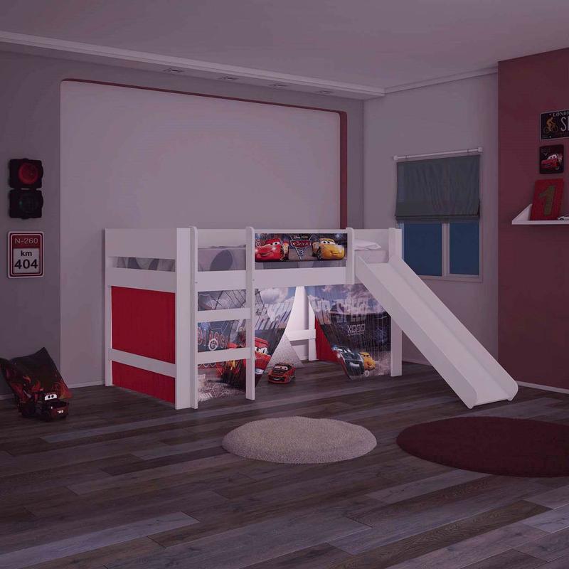 Cama Infantil Elevada Carros Disney Play com Luz de Led Escada e ...