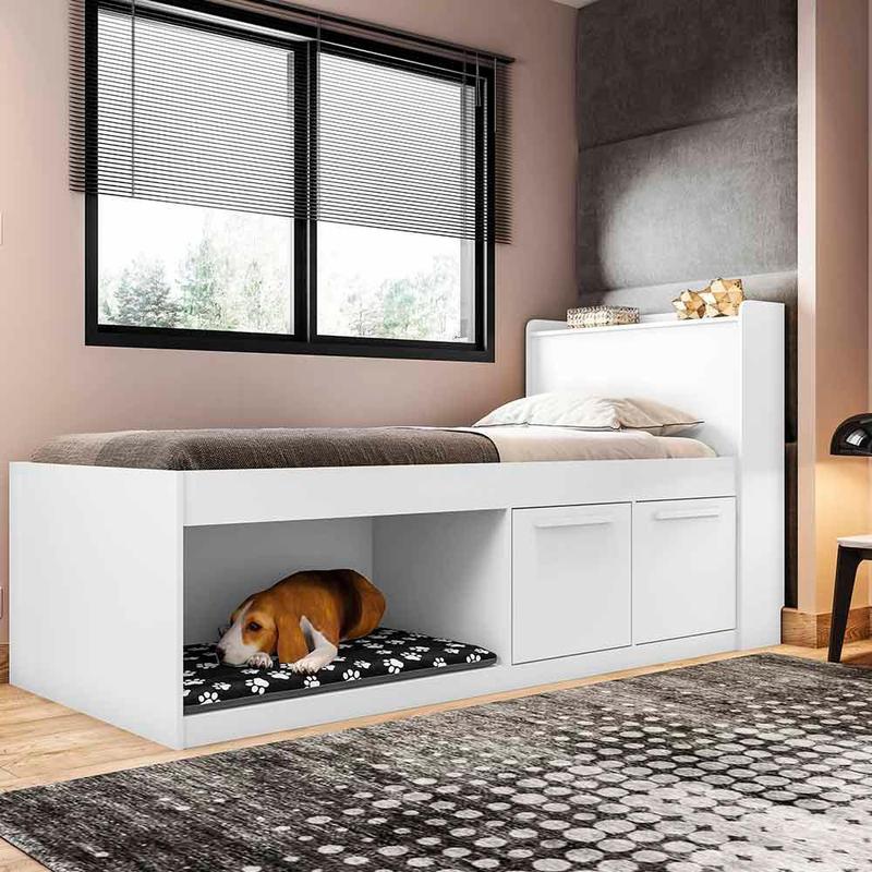 Cama Multifuncional Solteiro Com Caminha Pet E Nichos Branco Framar ...
