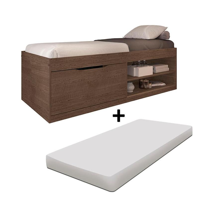 Cama Multifuncional Solteiro Com Sapateira Embutida E Colchão Chocolate ...