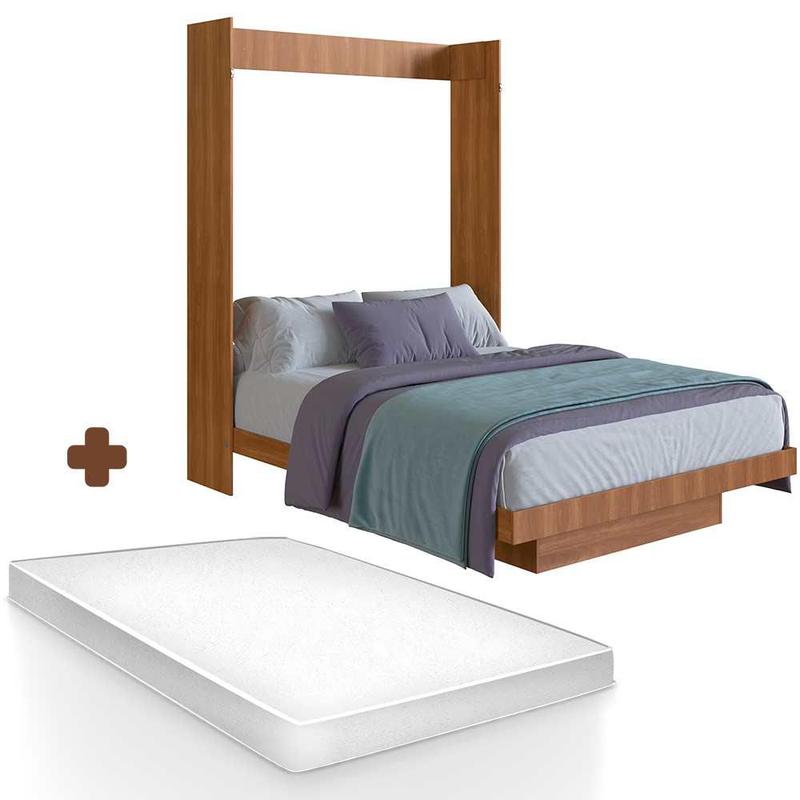 Cama Retrátil Embutida Casal Nogal Com Colchão Erias Shop Jm - Cama de ...