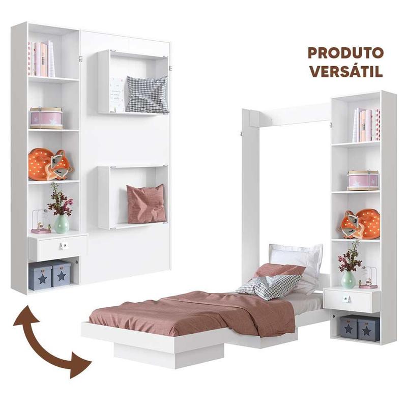 Cama Retrátil Embutida Solteiro Com Estante Branco Galas Shop Jm - Cama ...