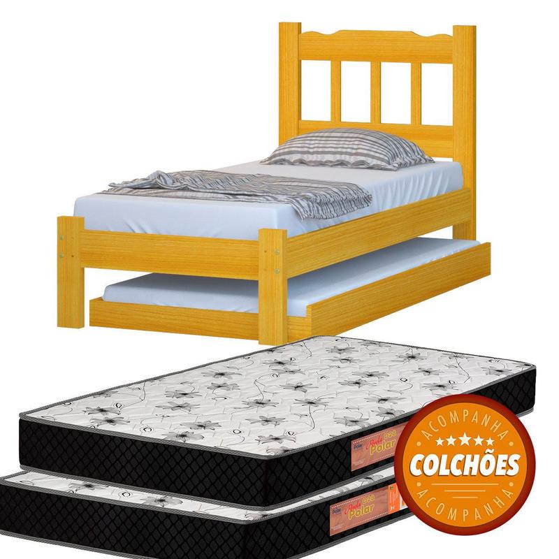 Cama Solteiro + Cama Auxiliar + 2 Colchões Cor Cerejeira - Nemargi ...