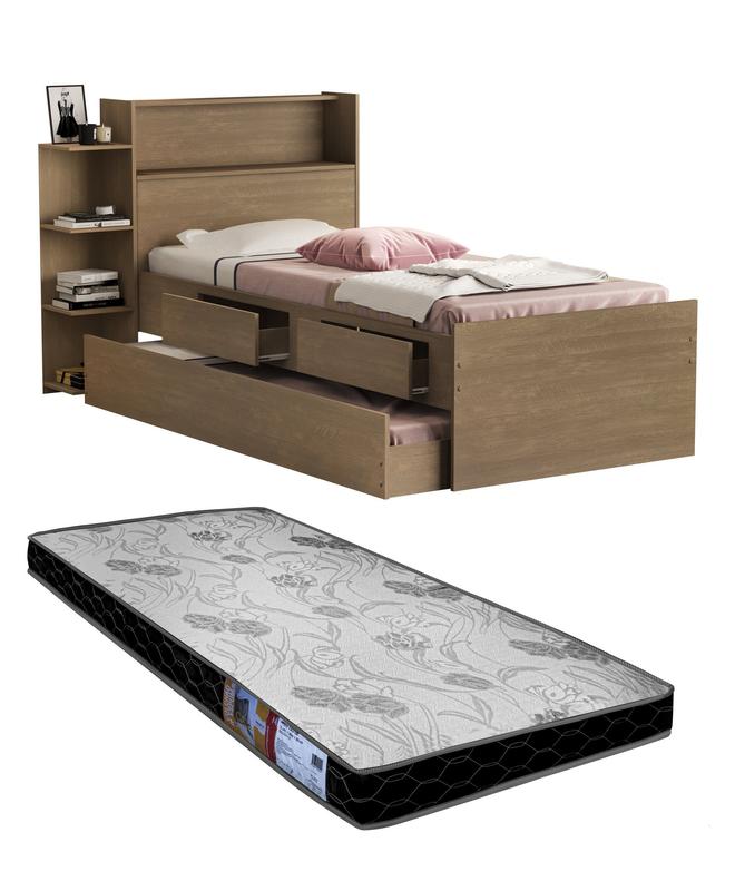 Cama Solteiro Isa Castanho Com Cama Auxiliar + 01 Colchão - VJ Móveis ...