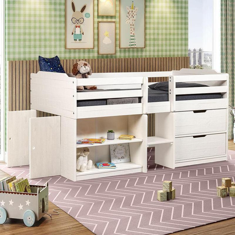 Cama Solteiro Multifuncional Malta com 2 Portas e Grade Branco ...