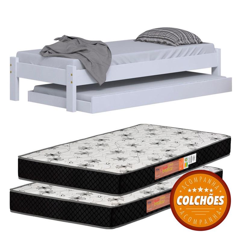Cama Solteiro Turca com Auxiliar e 2 Colchoes cor Branco - Nemargi ...