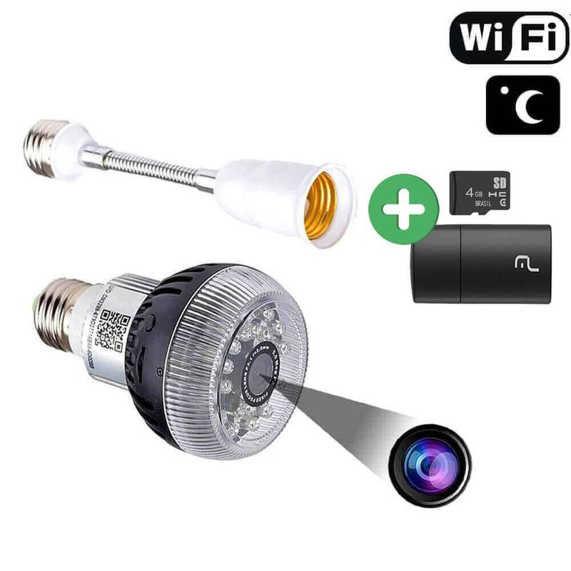 Câmera Espiã WIFI Disfarçada Lâmpada com Sensor de Presença - 4GB ...