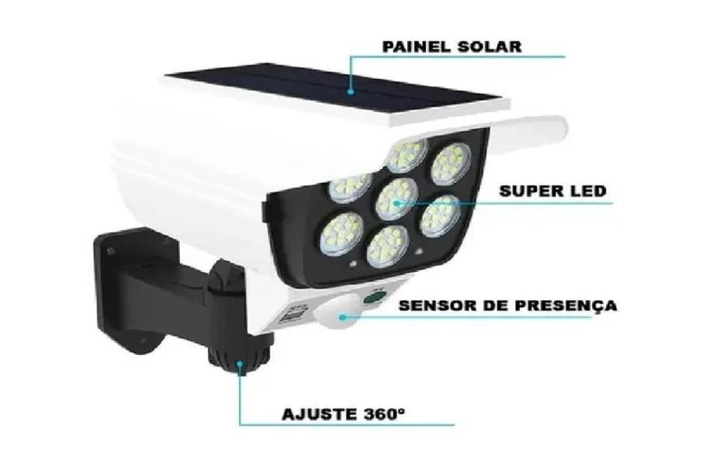 Câmera Falsa Refletor Solar Sensor Presença Segurança Ladrão - dfjn ...
