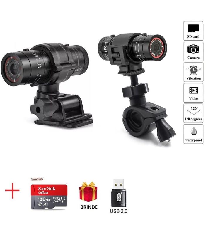 Câmera Filmadora Sport Hd 1080P Para Guidão Capacete Moto Bike 128Gb ...