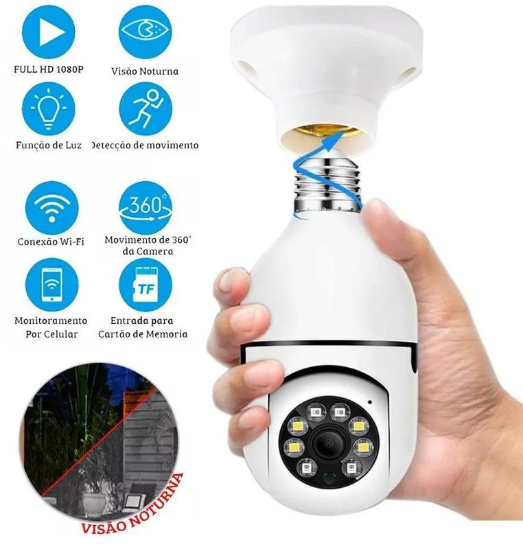 Câmera Lâmpada Ip Wi-Fi Full Hd Visão Noturna Monitoramento e Segurança ...
