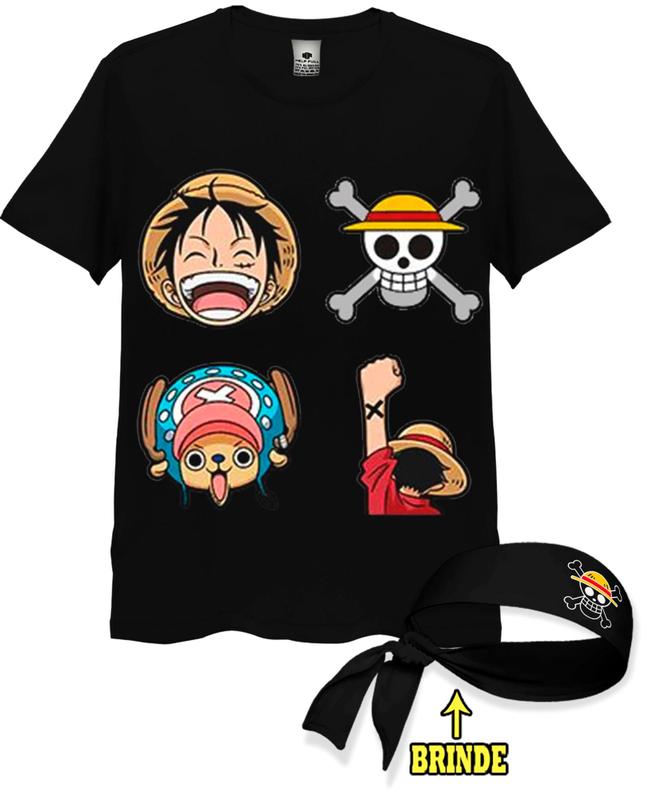 Camisa Camiseta Básica Bandana Anime One Piece Chapeús Luffy 01 ...