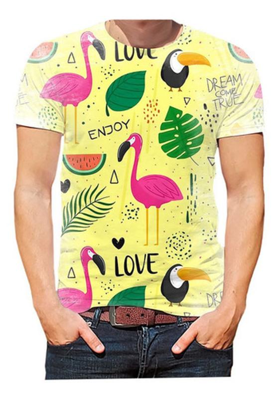 Camisa Camiseta Flamingo Aves Bichos Animais Art 01 - Estilo Kraken ...