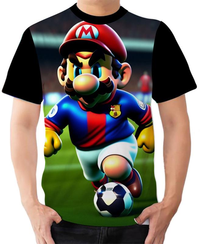 Camisa Camiseta Mario Bros Super Mario Futebol Barcelona - Estilo Vizu ...