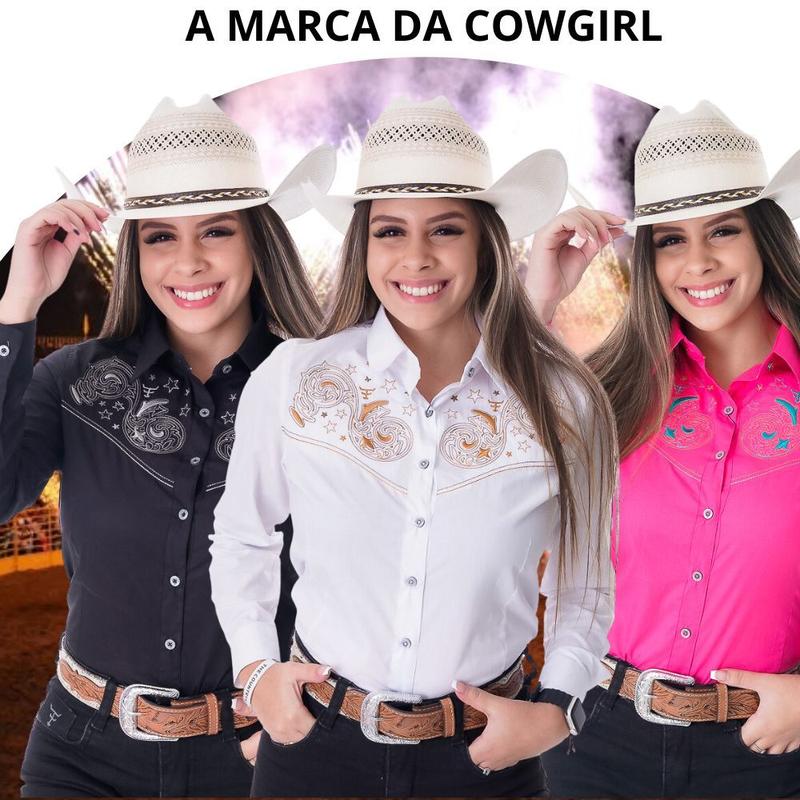 Camisa Country Feminina Bordada Texas Farm Manga Longa Ref: CAF080 ...