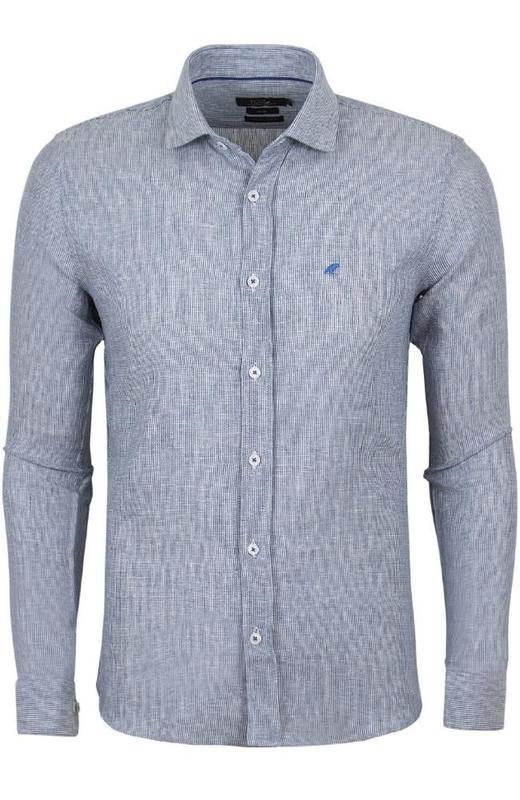 Camisa de Linho Azul Marinho Social Masculina FMW - Camisaria FMW ...