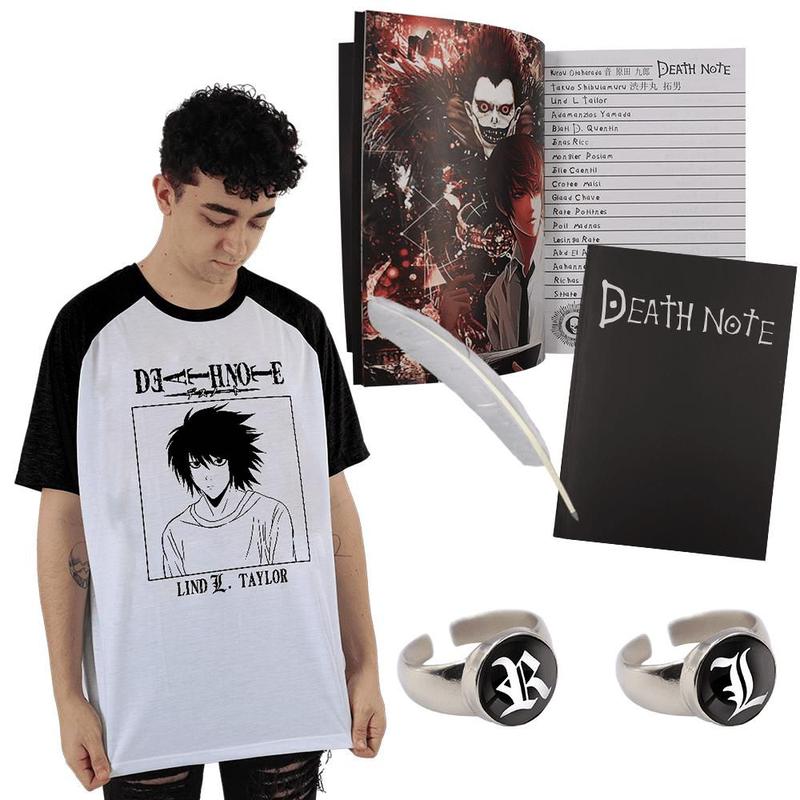 Camisa Death Note Caderno Ryuk Anime Anel Kit Cosplay Kira - Geeks ...