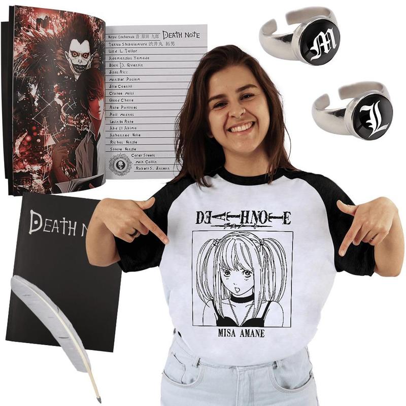 Camisa Death Note Caderno Ryuk Anime Anel Kit Cosplay Kira - Geeks ...