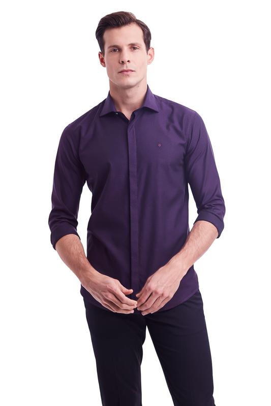 Camisa Manga Longa Microdesenhos Algodão Slim Fit - Roxo Uva - HIGHSTIL ...