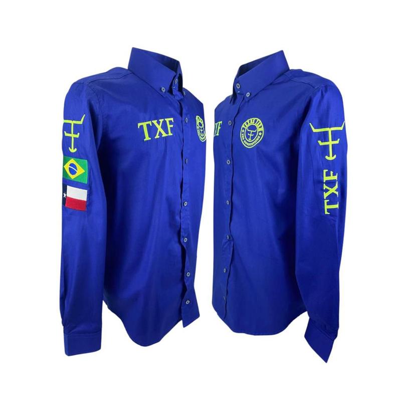 Camisa Masculina Country Bordada Texas Farm Manga Longa Branca Azul - TexasFarm - Camisas ...