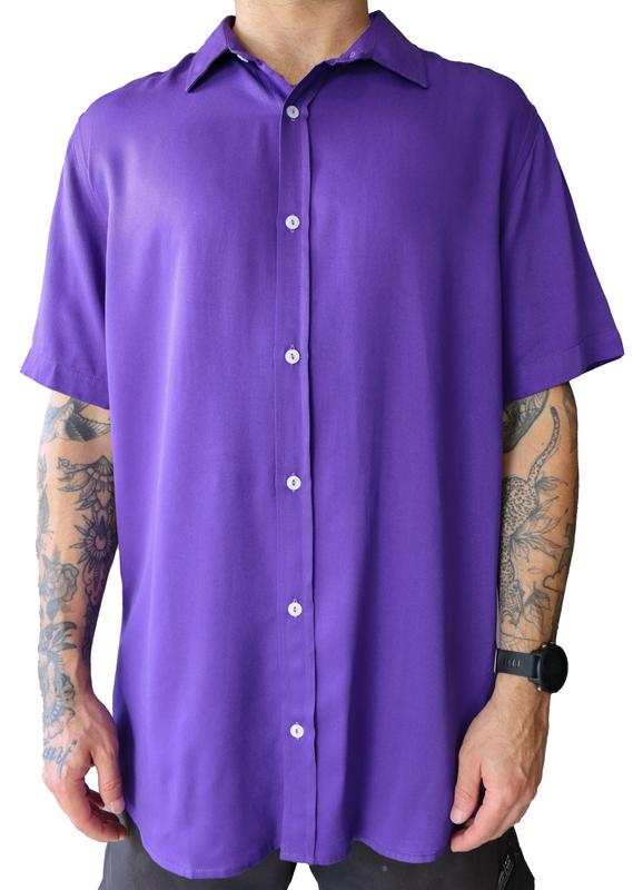 Camisa Masculina Social Manga Curta Roxa Viscose Feminina - Upclow ...