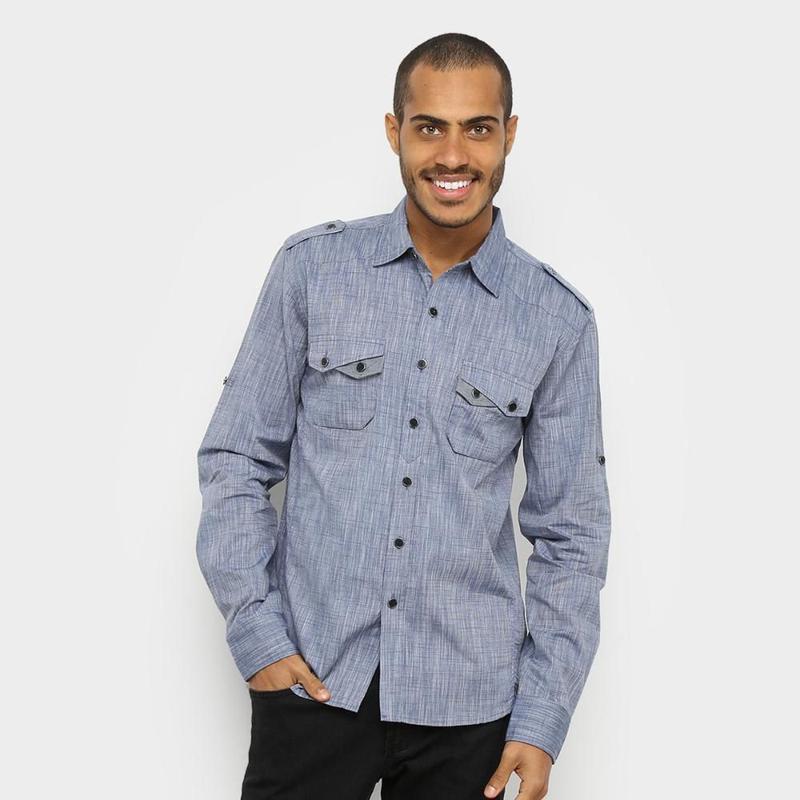 Camisa Social Manga Longa Victory Eagle Slim Riscada Masculina ...