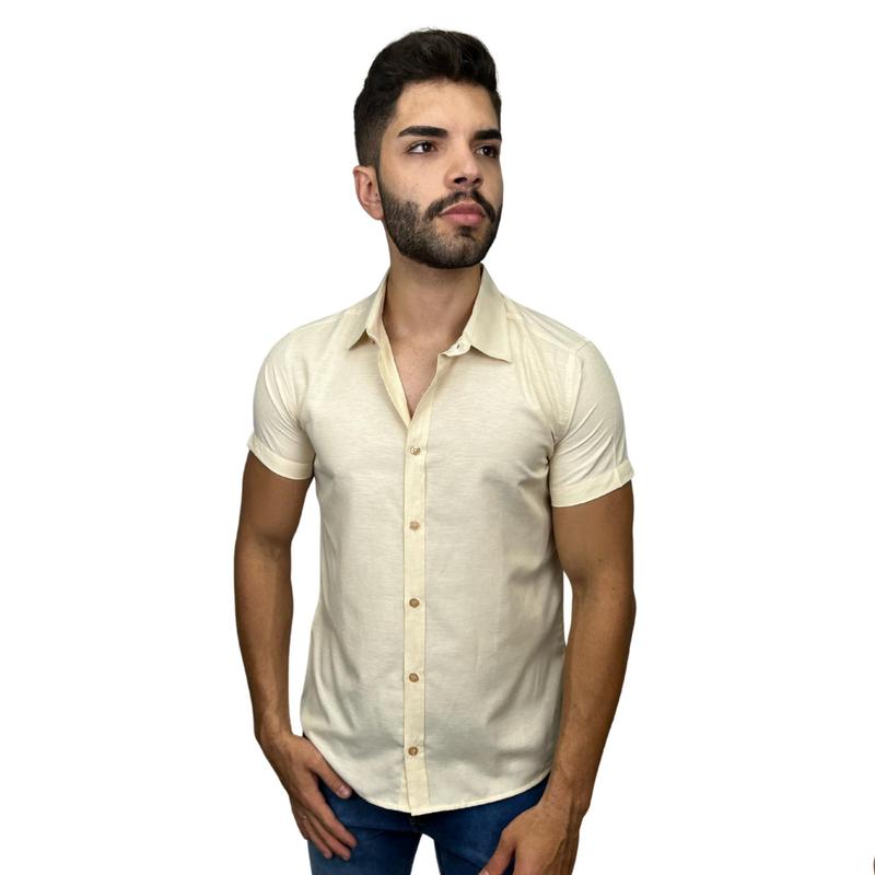 Camisa Social Masculina Manga Curta Slim Fit De Linho - GN STORE - Camisas Masculinas - Magazine ...