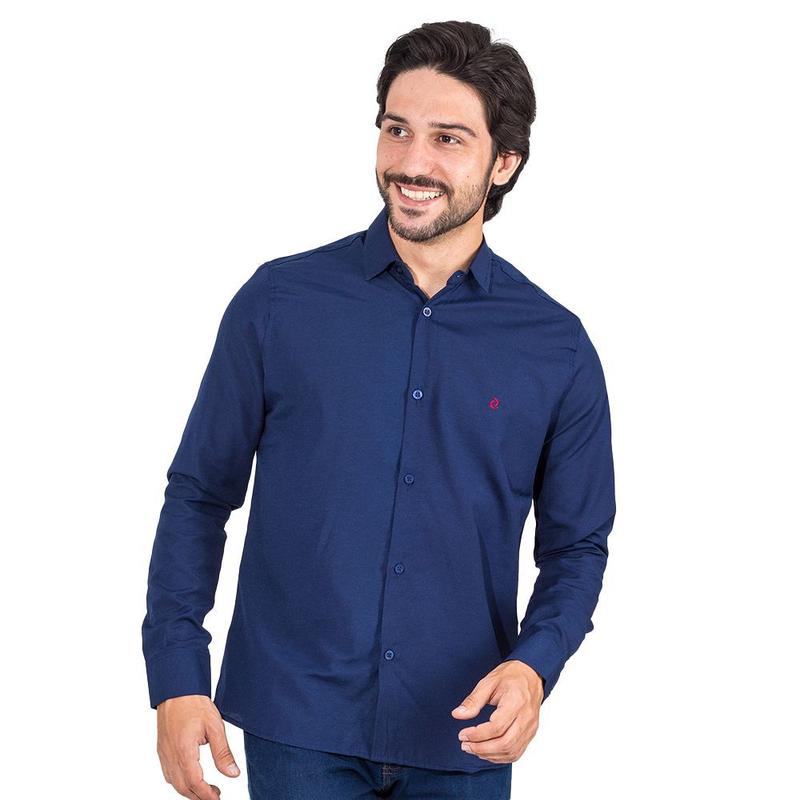 Camisa Social Masculina Pala Dupla Manga Longa Com Bordado - Zafina ...