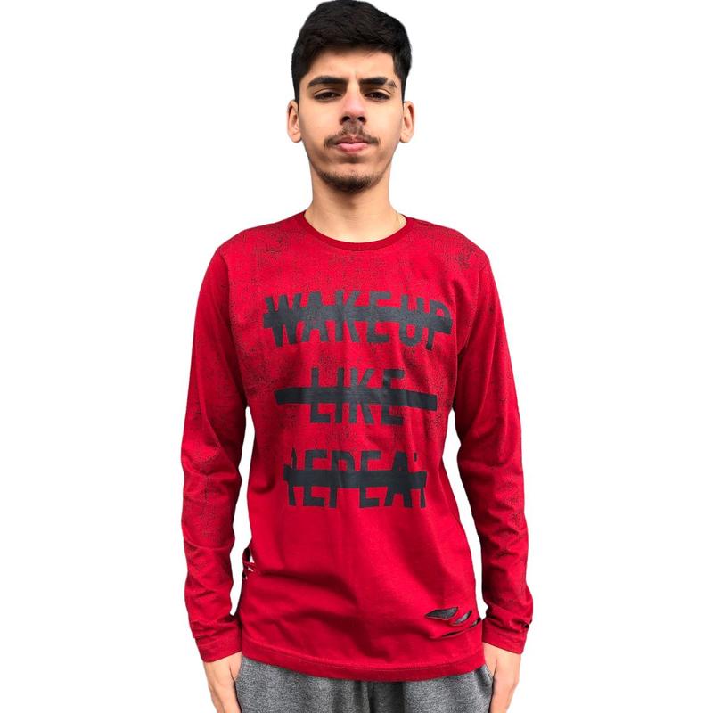 Camiseta manga comprida masculina detalhes rasgado overcore - Camiseta ...