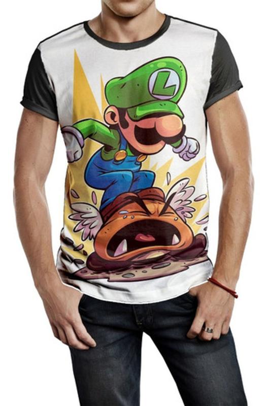 Camiseta Masculina Mario Bros Luigi Goomba Ref:914 - smoke - Camiseta ...