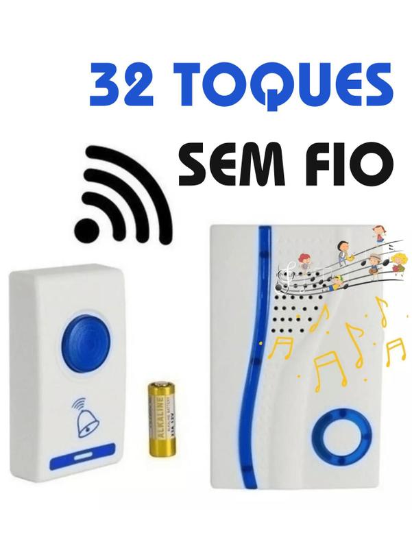 Campainha Residencial Sem Fio C/ Botão Wireless Doorbell - 32 TOQUES ...