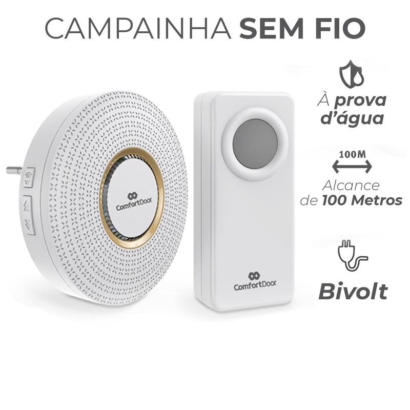 Campainha Sem Fio 100m Residência a Prova de Água ComfortDoor 52 Toques ...
